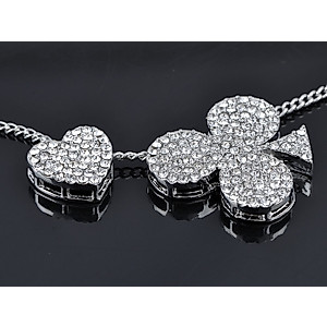 Alilang Vegas 4 Suits Gamblers Luck Lucky Casino Crystal Rhinestones Moveable Pendant Necklace, Sliver