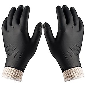 Nechtik BBQ Gloves disposable - 4 Cotton Glove Liners and 100 Disposable Gloves - Meat Gloves - Machine Washable - Powder Free Latex Free, Black Nitrile Gloves