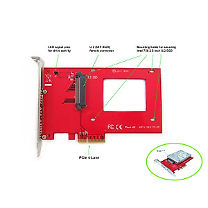 Ableconn PEXU2-132 NVMe 2.5-inch U.2 (SFF-8639) SSD PCIe 4.0 x4 Carrier Adapter Card - for 2.5-inch U.2 NVMe SSD - U.2 to PCIe - PCIe Adapter for U.2 Drive