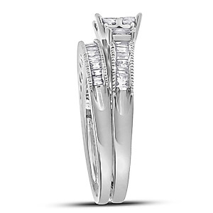 Sonia Jewels Size 11-14k White Gold Princess Cut Diamond Bridal Wedding Engagement Ring Band Set 1.00 Cttw