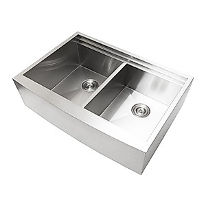 KABCO 33 Inch Double Bowl Undermount Apron Front Farmhouse Kitchen Sink, Sound and Heatproof 16 Gauge Rust Resistant Stainless Steel Farmhouse Sink with Sink Strainer, Garbage Basket and Sink Grids