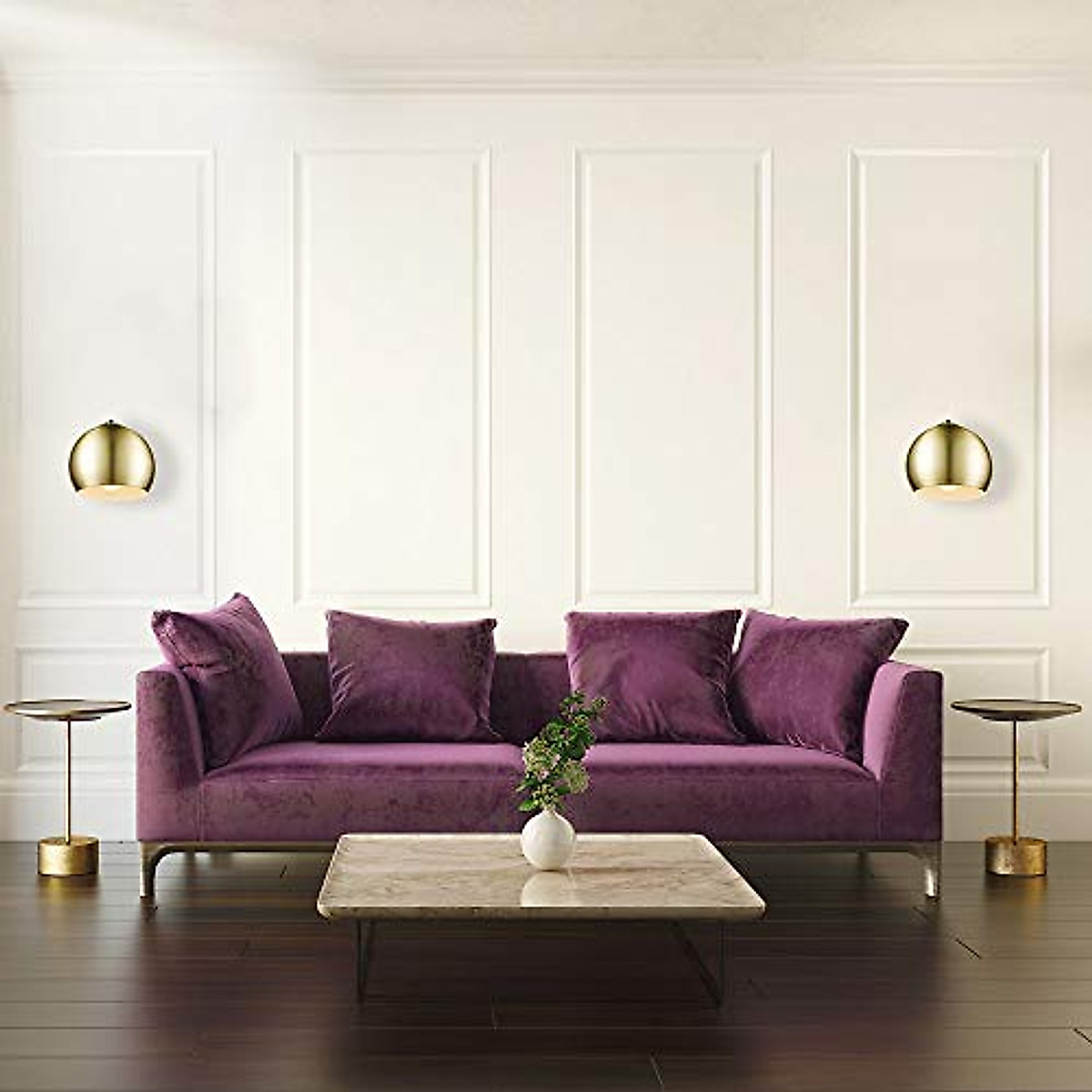 Globe Electric 51577 1-Light Plug-in or Hardwire Wall Sconce, Matte Brass, White Fabric Cord, in-Line On/Off Rocker Switch, Wall Lights for Bedroom Plug in, Kitchen Sconces Wall Lighting