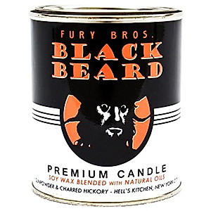 Long-Burning, One-Pint Premium Candles for Men | Vintage Inspired Oil Can Design | Black Beard - Gun Powder, Charred Hickory | Soy Wax, Vegan Friendly, Made in The USA | Fury Bros. | Classically Cool