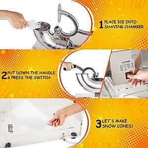 VNN 48L Snow Cone Machine, 500LB/H Commercial Shaved Ice Machine, 300W Electric Ice Shaver Machine, Suitable for Party Activities, Family Gatherings, Events