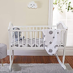 2 Pack Cradle Sheet Set, 100% Cotton Jersey Knit, Breathable Baby Sheet, Fits Cradle Pad/Mattress - Ultra Soft - Gray/White Chevron & Moon Stars Patterns