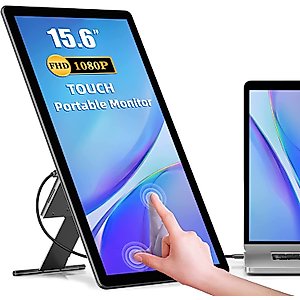 Portable Monitor Touchscreen Kickstand, 15.6" Freestanding Touch USB C Monitors, 2000:1 Contrast Ratio 1080P 100% sRGB IPS External Screen with HDMI Type C Trave Display for Laptop PC Phone PS4