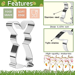 KAISHANE Easter Cookie Cutters Set - rabbit, Bunny, Carrot, rabbit face Shapes Biscuit Cutters 6 Pieces Stainless Steel