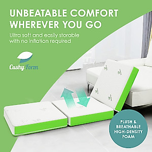 Cushy Form Floor Mattress - Foldable 4 Inch Foam Camping Bed w/Case for Adults & Kids - Folding Portable Bed for Travel, Van, Guest - Fold Up Pad - College Dorm Room Essentials for Girls and Guys