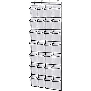 MISSLO 28 Large Pockets Over The Door Shoe Rack Hanging Shoe Organizer for Closet Door Shoe Storage Holder Mesh Hanger, White