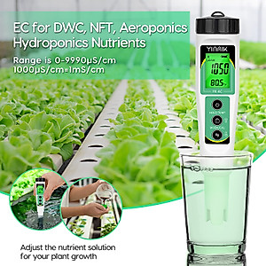 YINMIK EC Salt TDS Meter 4 in 1 Salinity Conductivity TDS Temperature Meter for Hydroponics, Waterproof PPM Water Tester with Backlit for Salt Water Pool, Nutrients, Aquarium, Aquaponics