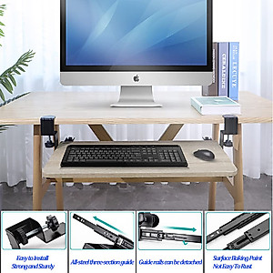 Niciksty Keyboard Tray Clamp Under Desk with Adjustable Clamp and 7.87IN Rail Set for DIY Custom Wooden Keyboard Trays (Tray Not Included), Under Desk Pull Out Slider Track with C-clamp Mount System