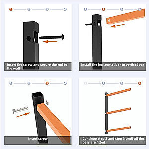 ZWanPing Lumber Storage Rack,Lumber Rack Wall Mount Wood Organizer and Lumber Storage Metal Rack with 3-Level - Indoor & Outdoor Use, 4 Pack
