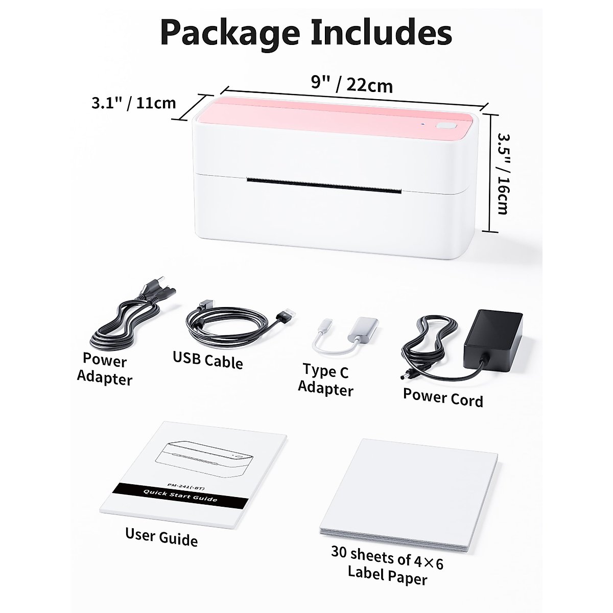Phomemo Bluetooth Thermal Label Printer, 241BT 4X6 Wireless Shipping Label Printer for Small Business, Pink Label Printer for Shipping Package, Compatible with iPhone, Android, Amazon, Shopify, UPSP