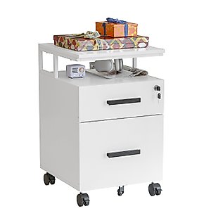 FEZIBO 2-Drawer File Cabinet with Lock for Home Office, Rolling Filing Cabinet, Under Desk Home Office File Cabinet for A4, Letter Size, Printer Stand, Wooden Storage Mobile File Cabinet, White