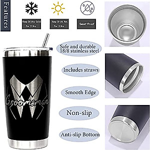 PartyGifts&beyond 7Packs Groomsmen Gifts Tumbler and Team Groom Cups Tumblers 20 OZ Stainless Steel Tumbler with Lid and Straw Tumbler Cups for Wedding and Bachelor Party Gift(LJ-Squiggle)