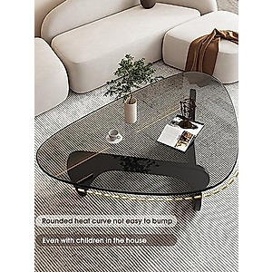 Mid-Century Modern End Table with Solid Wood Base Triangle Glass Coffee Table Vintage Tempered Glass Center Table for Living Room Balcony Accent Table Raw Wood/Transparent Medium 35.8 * 25.5 * 16in