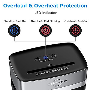 BONSEN 12-Sheet Crosscut Paper Shredder for Home Office, 52dB, P-4, Large 6-Gal Bin, 10-Min Non-Stop Running, Credit Card/Staple Shredder for Home