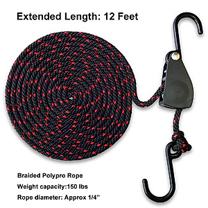 Kayak Tie Down Straps Canoe Bow and Stern Heavy Duty Cargo Ratchet Pulley Rope Hanger (Black Sleeve Elite, 12 Feet,2pack)