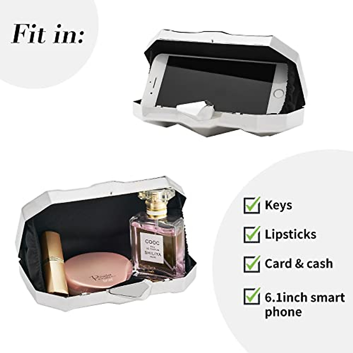 YAPAIOU Women Lattice Pattern Metal Evening Clutch Bag,Geometric Evening Clutch Purse Handbag With Chain Strap For Lady Wedding Party Prom Formal Occasion(Silver)