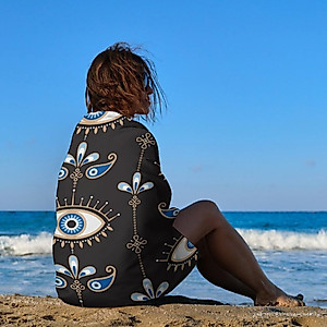 ZHIMI Beach Towels Oversized Black Blue Evil Eye Hand Bath Towel Pool Towels Microfiber Absorbent Sand Free Quick Dry Towels for Bathroom Gym Camping Women Men 31x51Inch
