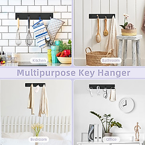 VIS'V Key Holder Wall Mount, Large Self Adhesive Key Hanger Metal Key Rail with 4 Key Hooks Compact Stick on Key Chain Holder with Extra Adhesive for Entryway Doorway Hallway - Black