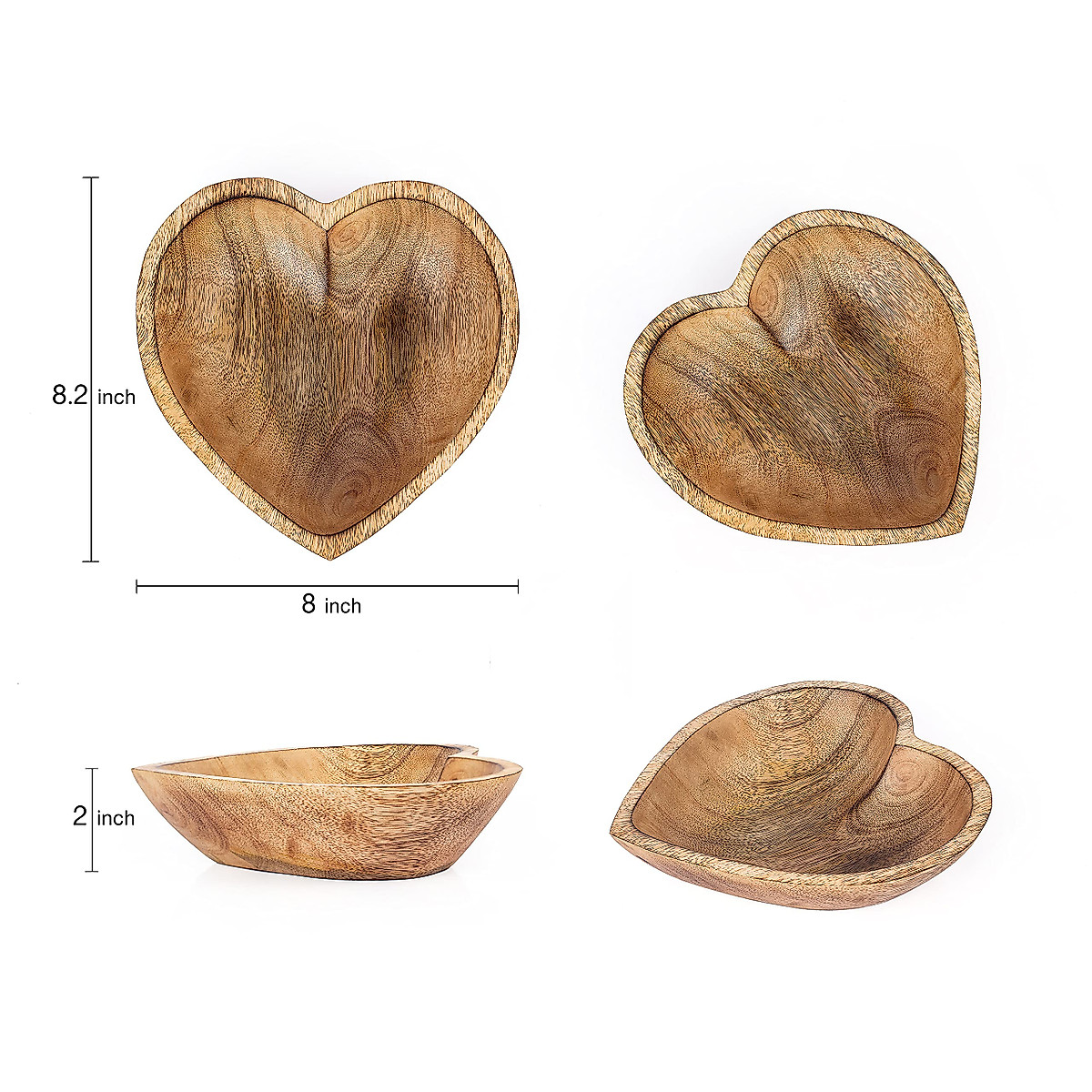 WitnyStore 8" Heart Shaped Bowl - Functional and Collectible Bowl - Handcrafted Wooden Bowl for Serving Candy Nuts Desserts Fruits or Accent Decor Gift for Any Occasion - 8" Brown