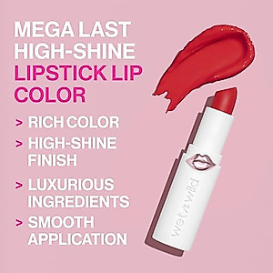 wet n wild Mega Last High-Shine Lipstick Lip Color, Infused with Seed Oils For a Nourishing High-Shine, Buildable & Blendable Creamy Color, Cruelty-Free & Vegan - Strawberry Lingerie