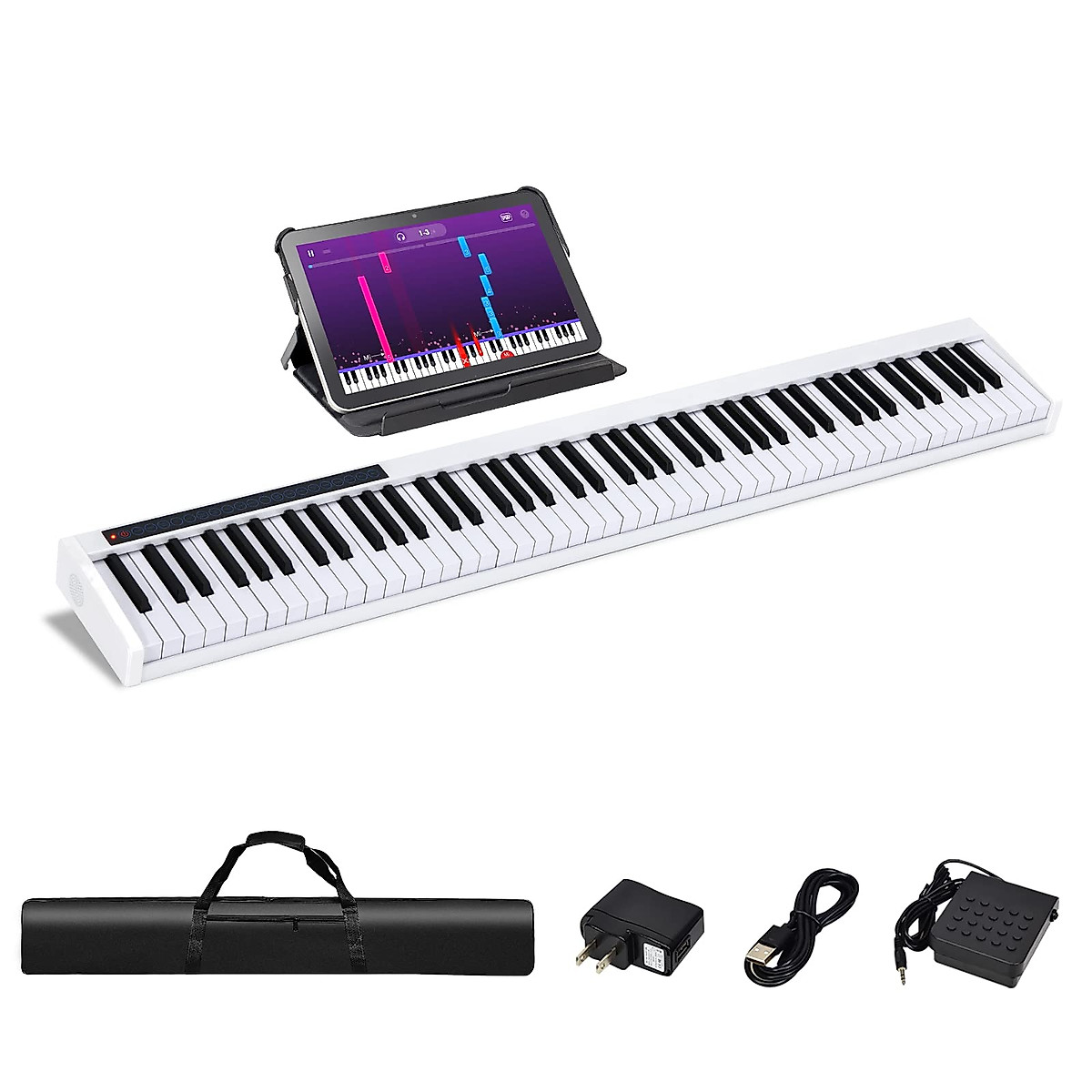 Costzon 88-Key Portable Keyboard Piano, Electric Keyboard Digital Piano w/Full Size Semi Weighted Keys, USB/MIDI Keyboard, Sustain Pedal, Power Supply & Carrying Case for Beginners Adults Kids, White