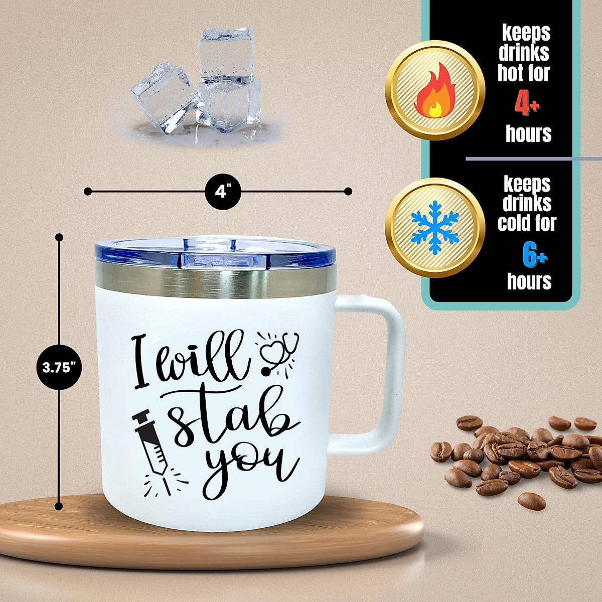 I Will Stab You Coffee Mug Tumbler - Funny Nurse Gift for Medical Assistant, LPN, RN, CNA, Nursing Student Graduate, Nursing School Graduation, Doctors, Nurse Practitioner, ER Nurses