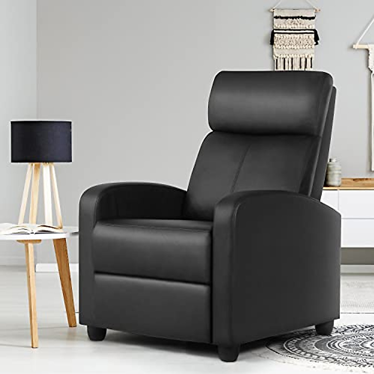 Yaheetech Recliner Chair PU Leather Recliner Sofa Home Theater Seating with Lumbar Support Overstuffed High-Density Sponge Push Back Recliners Armchair for Living Room