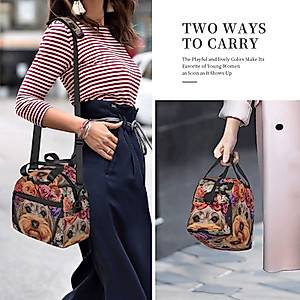 NHGFVT Lunch Bag For Women/Men Cooler Tote Bag Freezable Yorkie Dog Floral Lunch Box With Adjustable Shoulder Strap