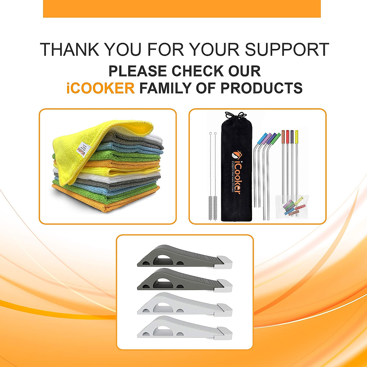 iCooker 4 Pack Door Stopper [Reliable and Practical] Rubber Door Stop Security Wedge| Flexible | Non-toxic | Longer Lasting | Works with [Easy Install Hinges with Bonus Holder]