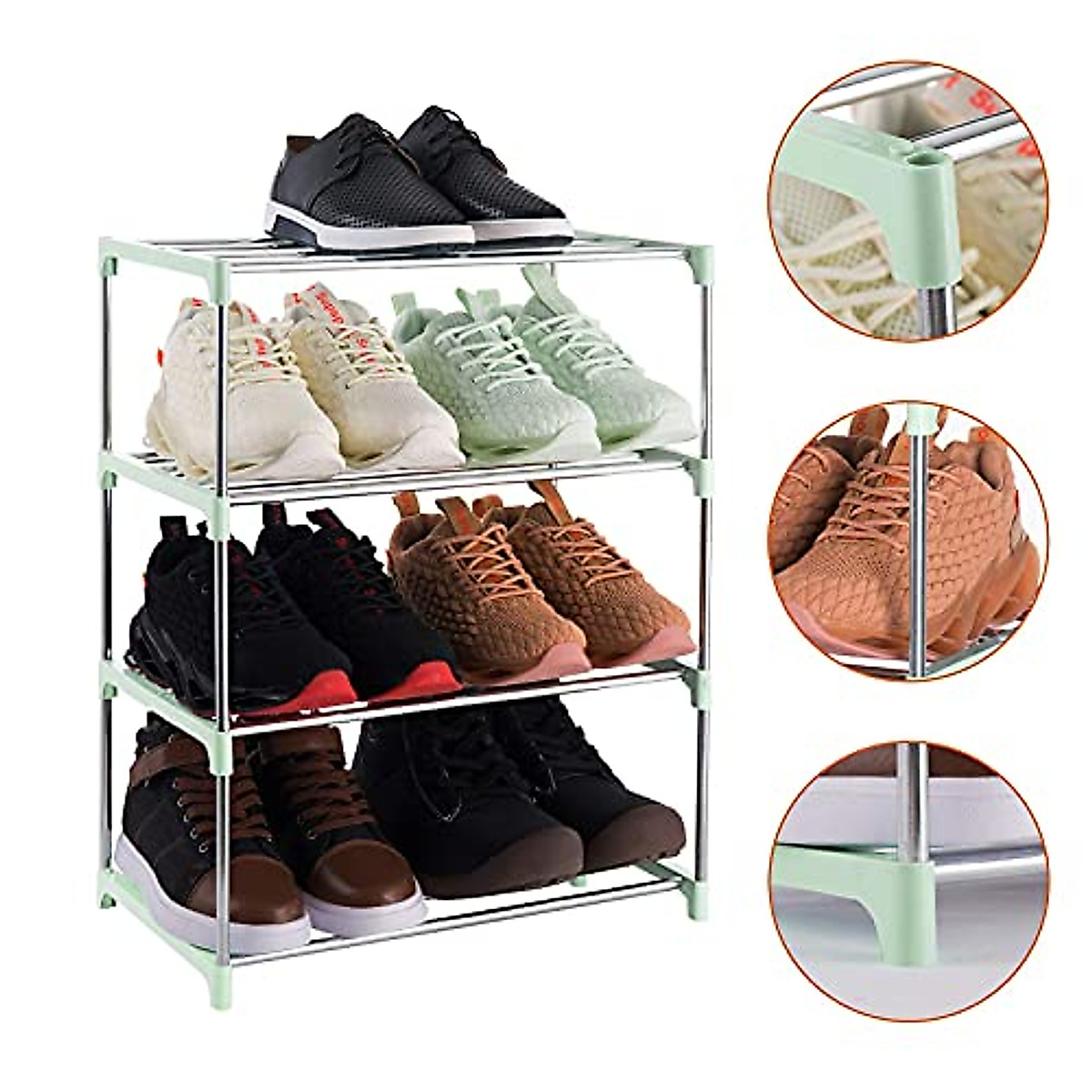 Xerhnan 4-Tier Stackable Small Shoe Rack, Lightweight Shoe Shelf Storage Organizer for Entryway, Hallway and Closet (green)