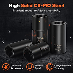 Topme Lug Nut Removal Tool, 6 Pieces Lug Nut Extractor Set 1/2 Inch Drive, Locking Lug Nut Removal Tool for Damaged, Frozen, Studs, Rusted, Rounded-Off Bolts & Nuts Screws