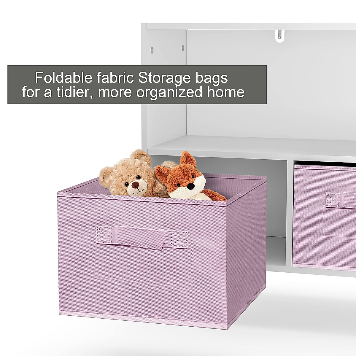 IAFIKE Toy Organizers and Storage, Kids Bookshelf with 3 Cube Fabric Bins and Drawers,Nursery Bookcases, Cabinets & Shelves Toddler Book Shelf for Bedroom,Playroom,Livingroom (Pink)