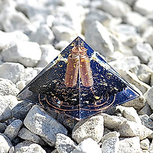 Re-Balancing Orgone Pyramid - Black Tourmaline Healing Crystals and Stones Pyramid - Gold Foil Copper Coil Soothes Panic Attacks Orgonite Pyramid - By Orgonite Crystal
