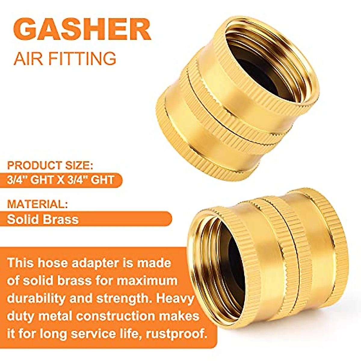 GASHER 6 Pieces Brass Tube Garden Hose Connector, Hose Adapter, 3/4" GHT Female Thread x 3/4" GHT Female Thread Connector
