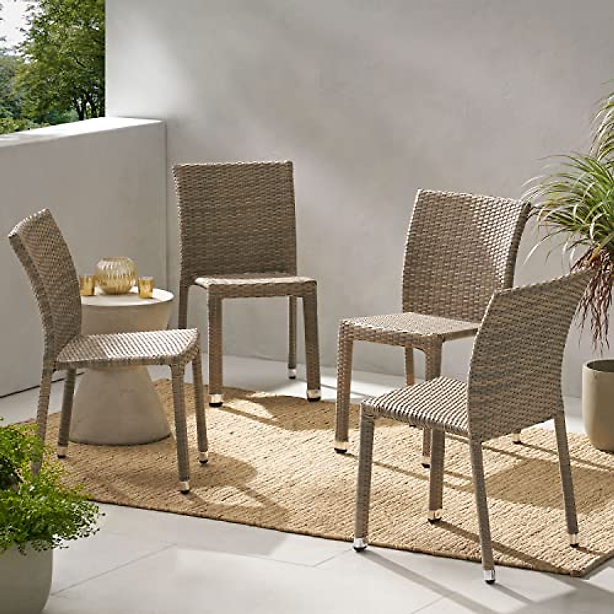 Christopher Knight Home Dover Outdoor Wicker Armless Stacking Chairs with Aluminum Frame, 4-Pcs Set, Chateau Grey
