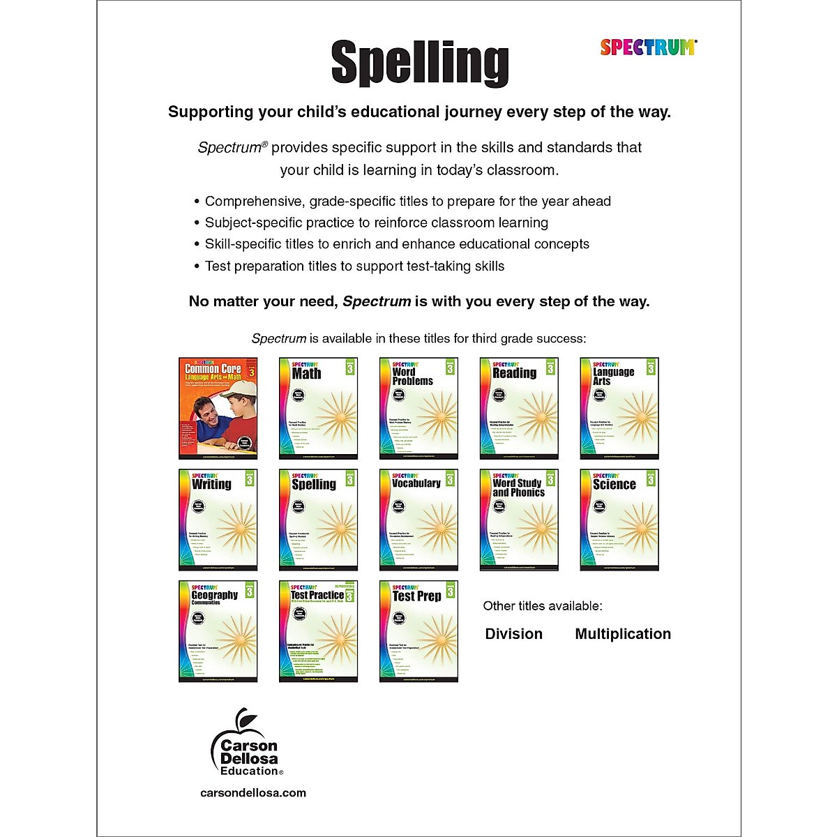 Spectrum Spelling Workbook Grade 3, Ages 8 to 9, 3rd Grade Spelling Workbook Covering Phonics, Handwriting Practice with Vowels, Consonants, Dictionary Skills, and More, Spelling Books for 3rd Grade