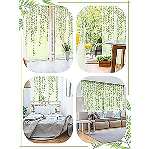 Willow Voile Curtains Cute Green Sheers Leaf Curtain Tulle Vine Window Curtains Nursery Green Sheers Ivy Pretty Curtain for Kids Living Room Bedroom Window Door Balcony (2 Pieces,39.4 x 78.7 Inch)