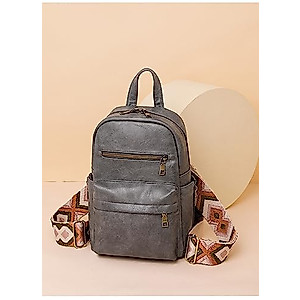Sling Bag with 2 Guitar Strap for Women Vintage Pu Leather Chest Bag Casual Crossbody Shoulder Daypack for Hiking (grey)