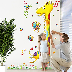 Animals Rainbow Giraffe Height Chart Wall Stickers Inches Kids Measure Height Growth Wall Decals Removable for Nursery Playroom Girls Boys Children's Bedroom Decoration Ruler Measuring Range 8in-6ft