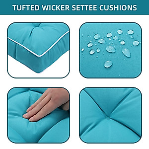 Blytieor Outdoor 3 Piece Wicker Chair Cushion Set, 1 Loveseat Wicker Settee Cushion & 2 U-Shape Cushion for Patio Bench All Weather