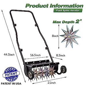 Suchtale 18-Inch Push Spike Aerator, Heavy Duty Rolling Lawn Aerator, Rotary Spike Lawn Aerator, Manual Lawn Aeration Equipment with Steel Handle, Suitable for Lawn, Garden, and Yard Grass Aeration