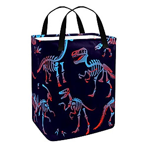 Dinosaur Skeletons Bone Print Collapsible Laundry Hamper, 60L Waterproof Laundry Baskets Washing Bin Clothes Toys Storage for Dorm Bathroom Bedroom