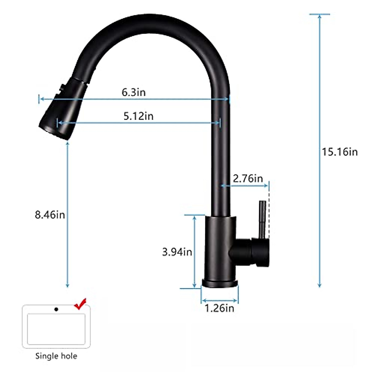 KSUCBOHAR Matte Black Kitchen Sink Faucet with Pull Down Sprayer Single Handle Kitchen Faucets 360 Swivel High Arc Home Stainless Steal Faucets, Matt Black Without Base Plate