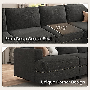 Nolany Modular Sofa Couch Upholstered Fabric Oversized 3 Seat Couch Sofa for Living Room, Dark Grey