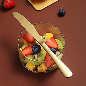 Gold Dinner Knives Set Of 12, Berglander Stainless Steel Titanium Plating Shiny Gold Dinner Knife, Butter Knife Spreader Table Knives Sturdy And Dishwasher Safe