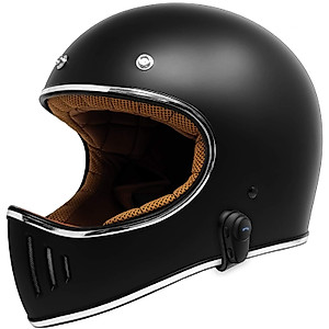 GDM REBEL Retro Motorcycle Helmet with Bluetooth Headset (Vintage Matte Black, Medium)