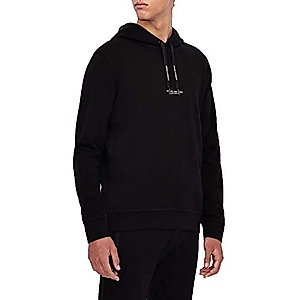 A|X ARMANI EXCHANGE mens Pull-over With Front Back Logo Hooded Sweatshirt, Black, Large US